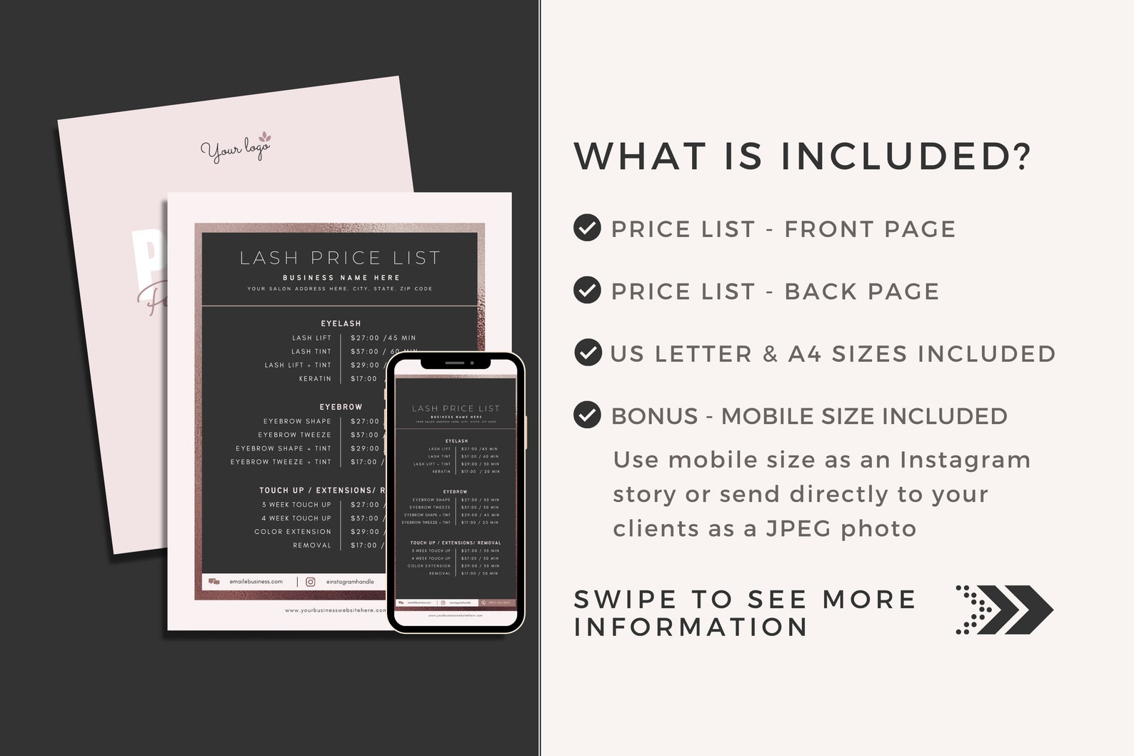 Lash and Brow Price List Template Price List Sheet - Etsy
