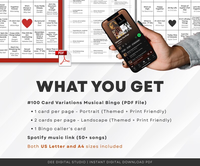 Valentine's Day Music Bingo Game | 100 Cards (printable PDF) - Etsy