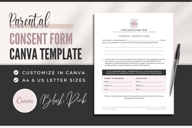 Parental Consent Form: Salon & Spa Business Template (canva Editable ...
