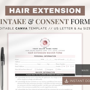 Hair Extension Intake & Waiver Form: Salon Client Consultation (canva ...
