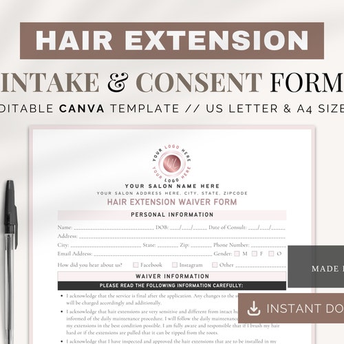 Hair Extension Waiver Form Canva Templates Salon Business - Etsy