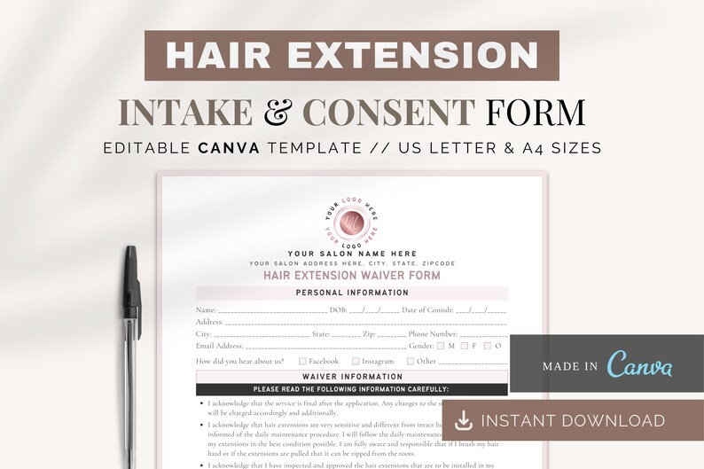 Hair Extension Waiver Form | Canva Templates | Salon Business Form ...