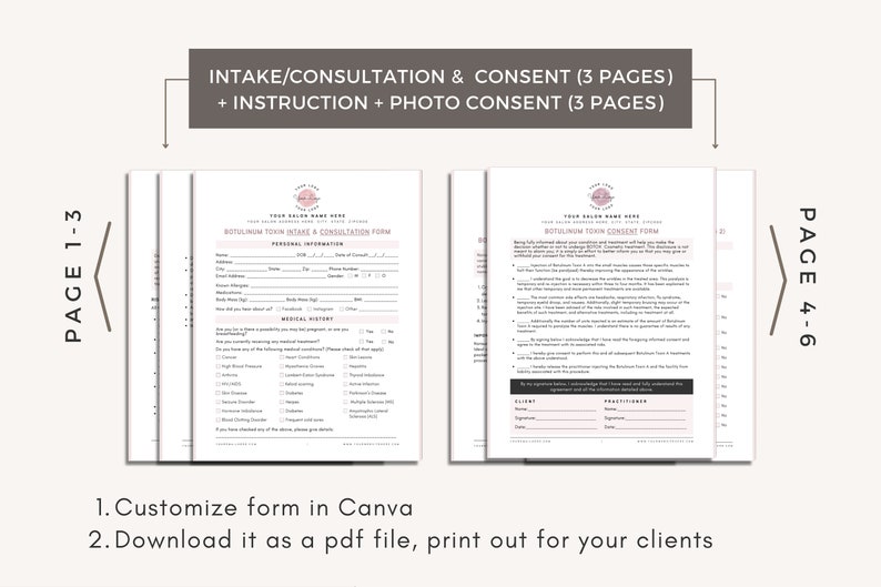 Botulinum Toxin Forms Intake, Consultation & Consent Forms Esthetician ...