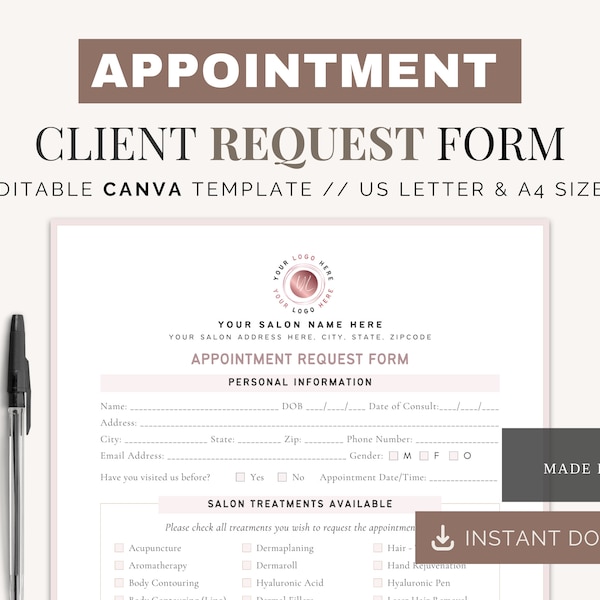 Salon Appointment Template - Etsy