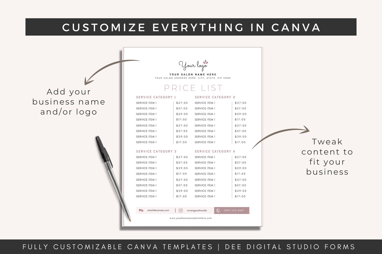 Price List Template Price List Sheet Editable Canva Template Printable ...