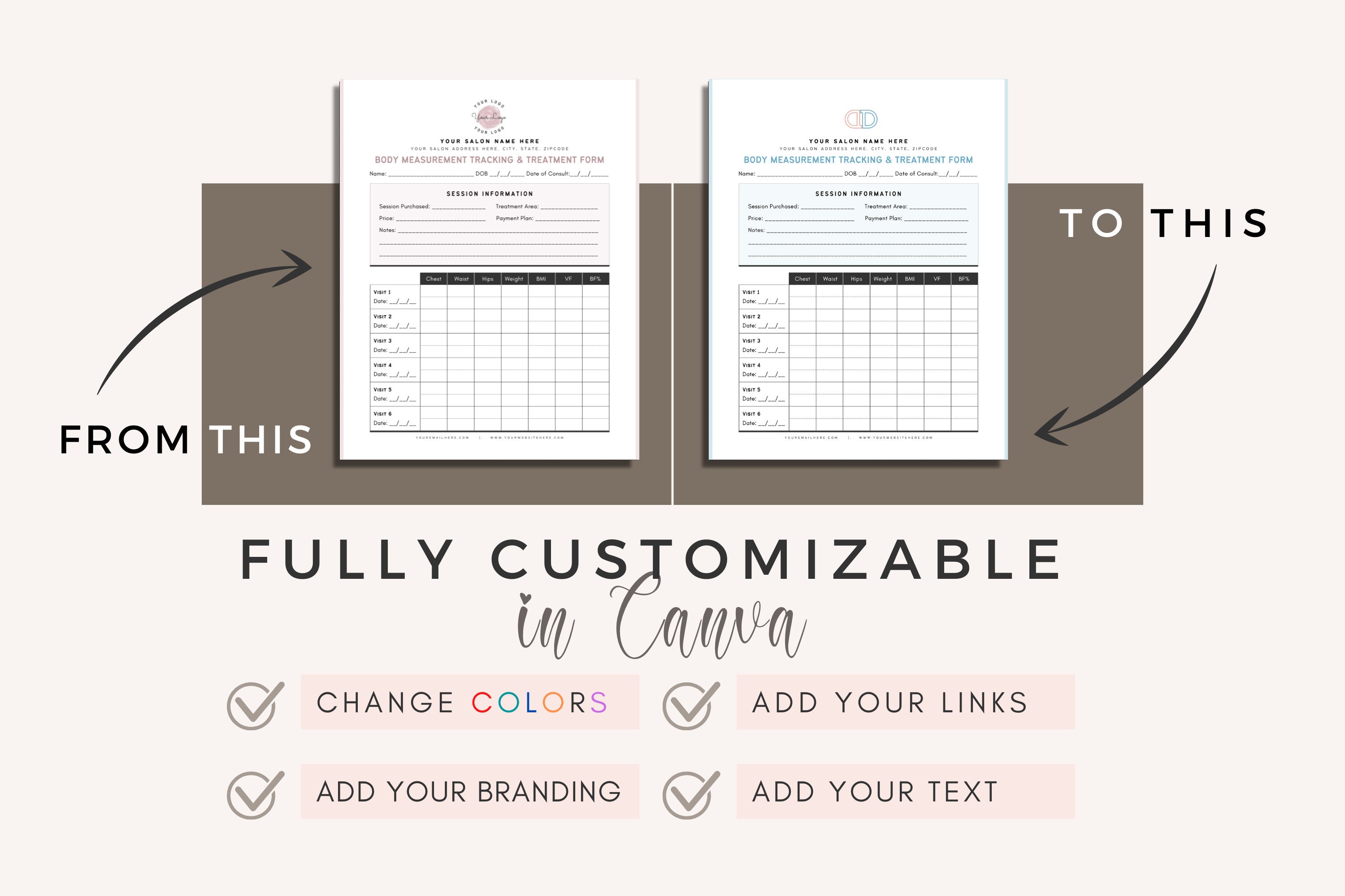 Body Measurement Result Tracker Form Client Weight Loss Canva Template ...