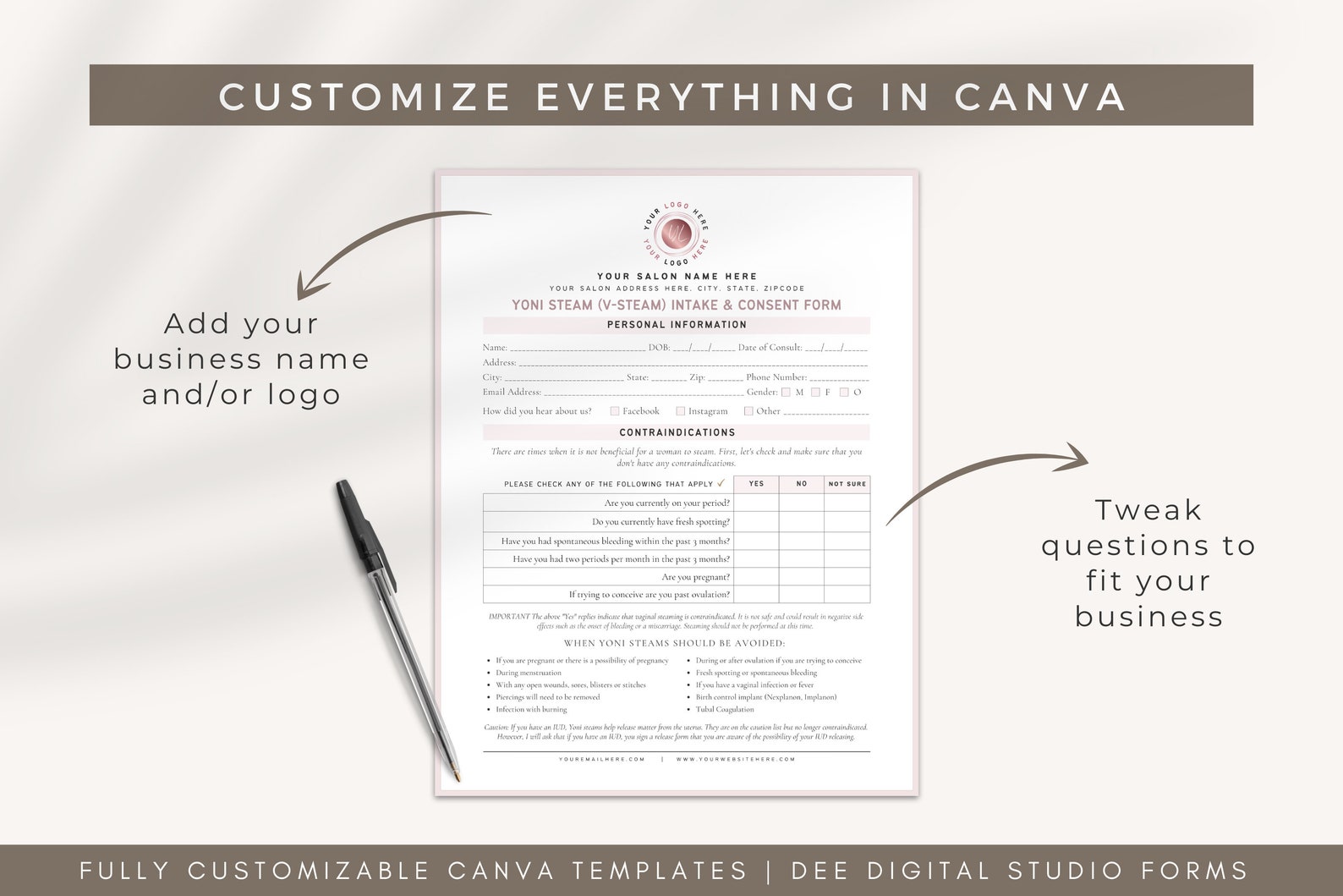Yoni Steam vsteam Intake Form Canva Templates Spa Intake Form ...