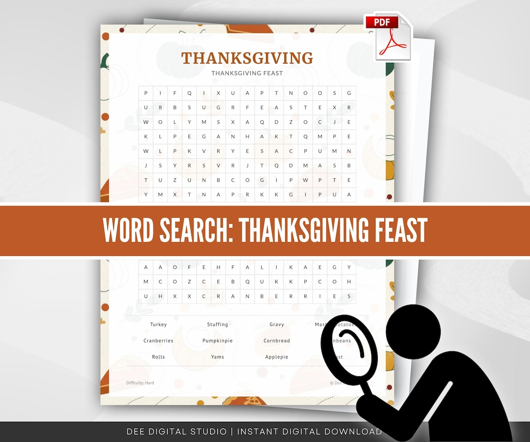 Thanksgiving Word Search Game | Printable PDF Puzzle (digital Download ...