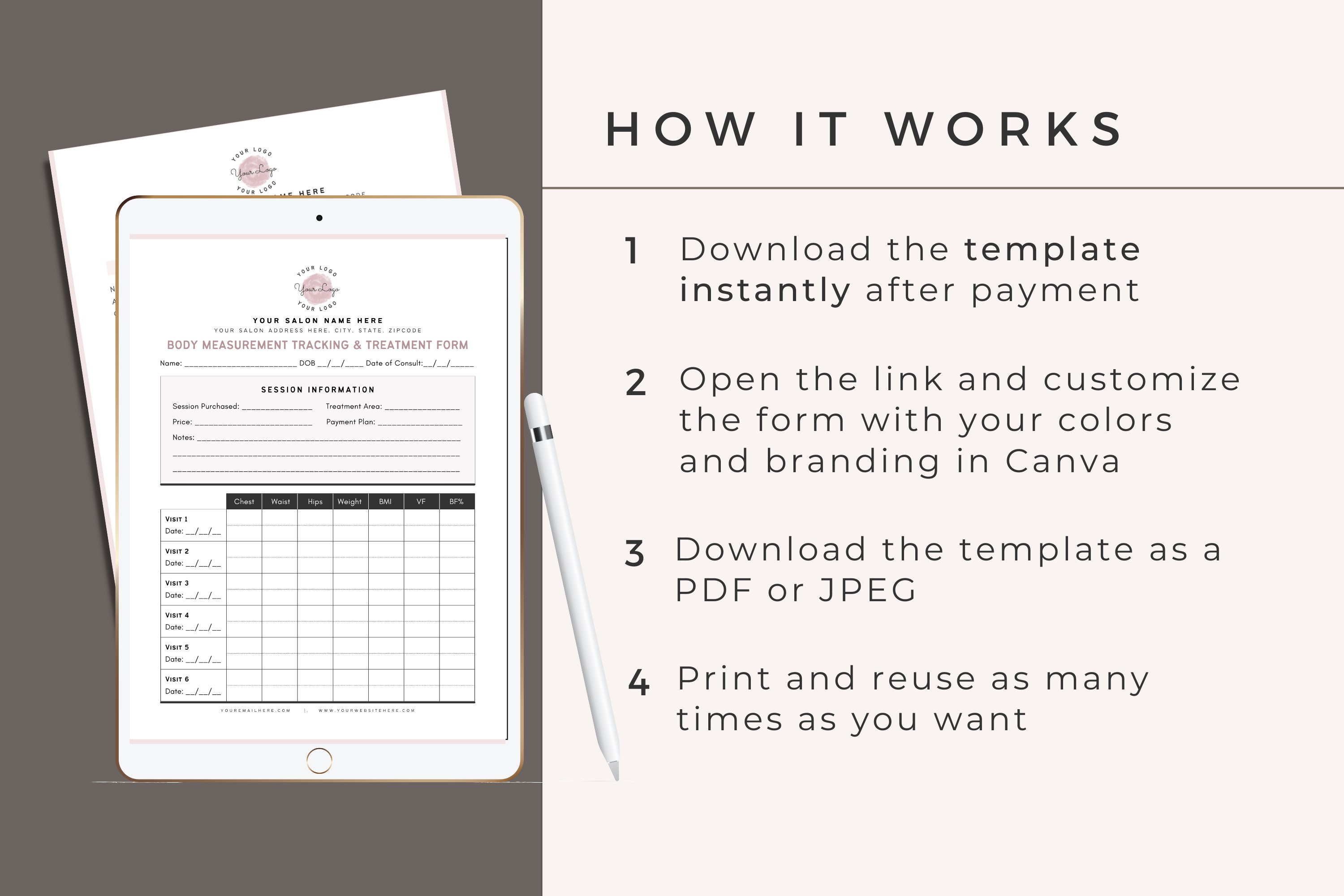 Body Measurement Result Tracker Form Client Weight Loss Canva Template ...