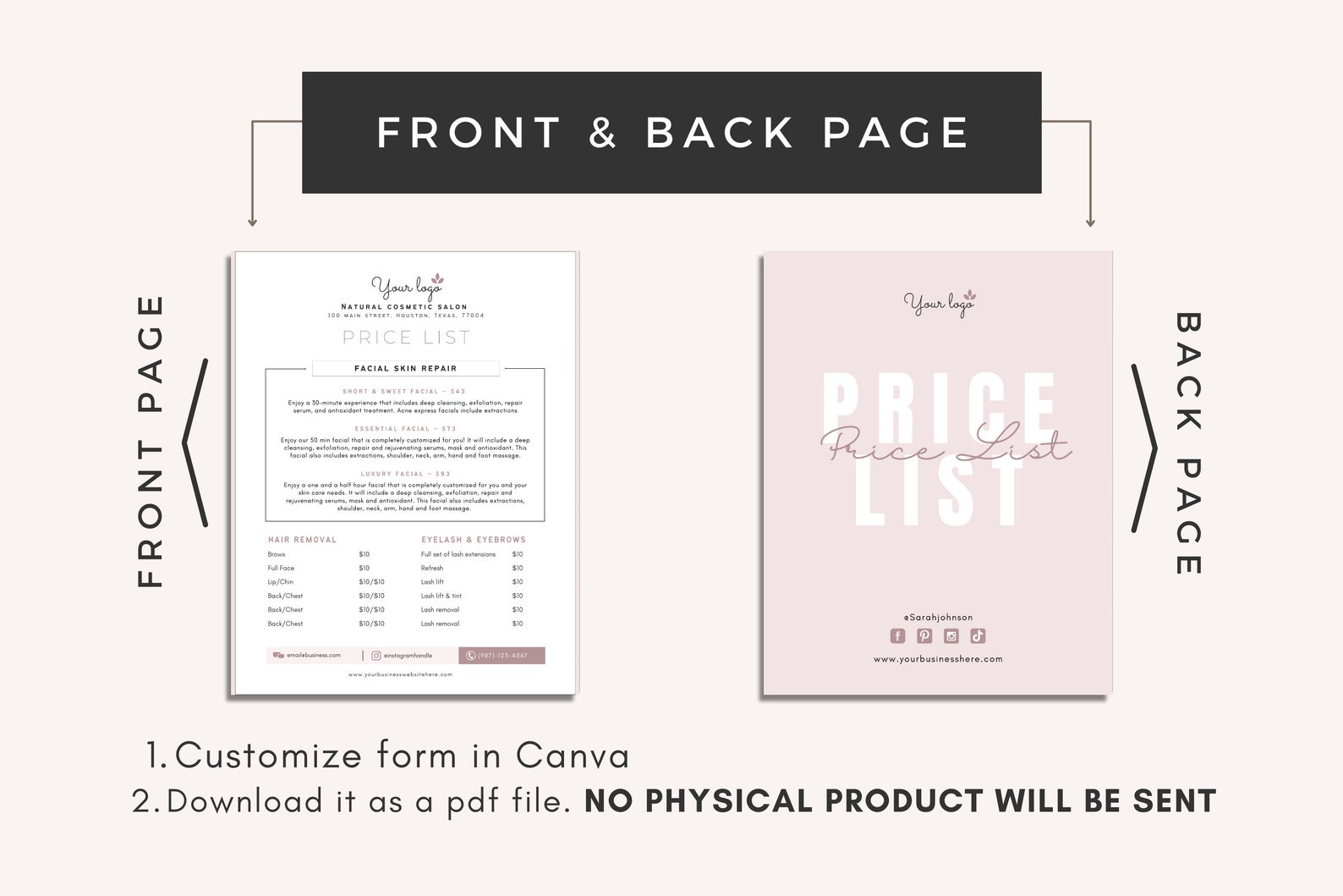Esthetician Price List Template
