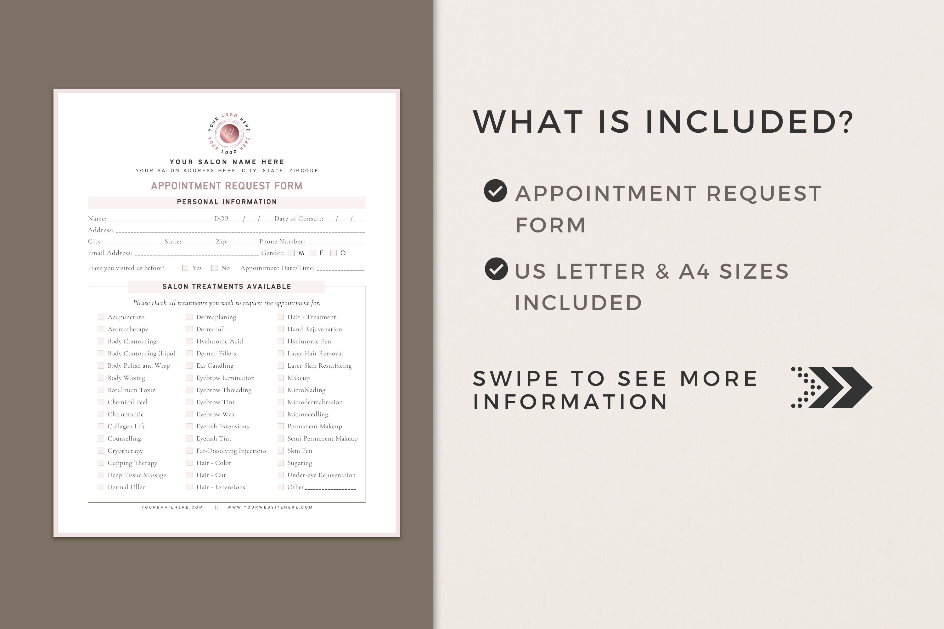 Appointment Request Form Esthetician Canva Templates Salon - Etsy