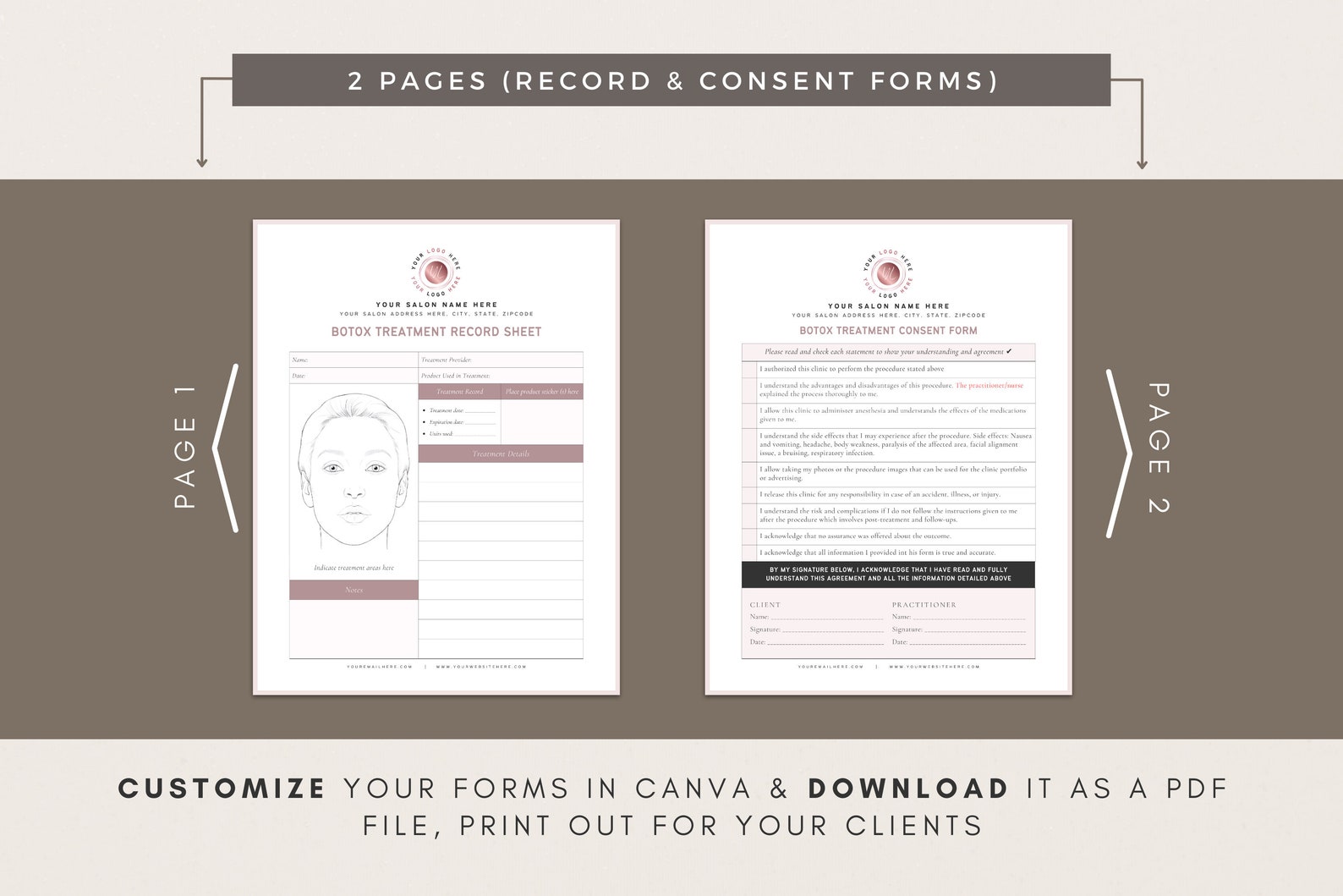 Botox Injection Treatment Record Form Canva Templates - Etsy