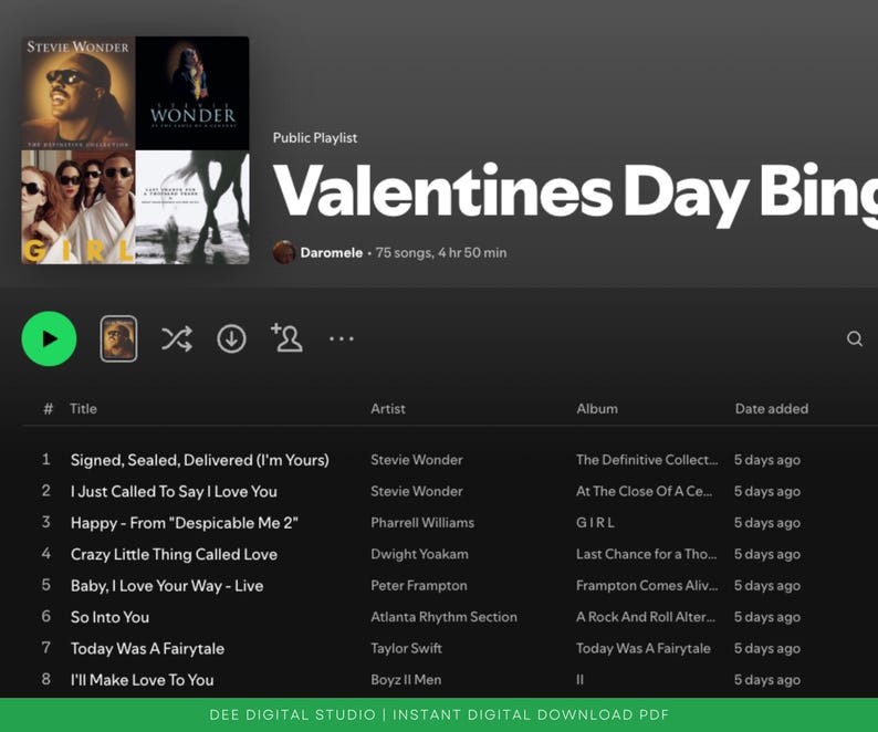 Valentine's Day Music Bingo Game | 100 Cards (printable PDF) - Etsy