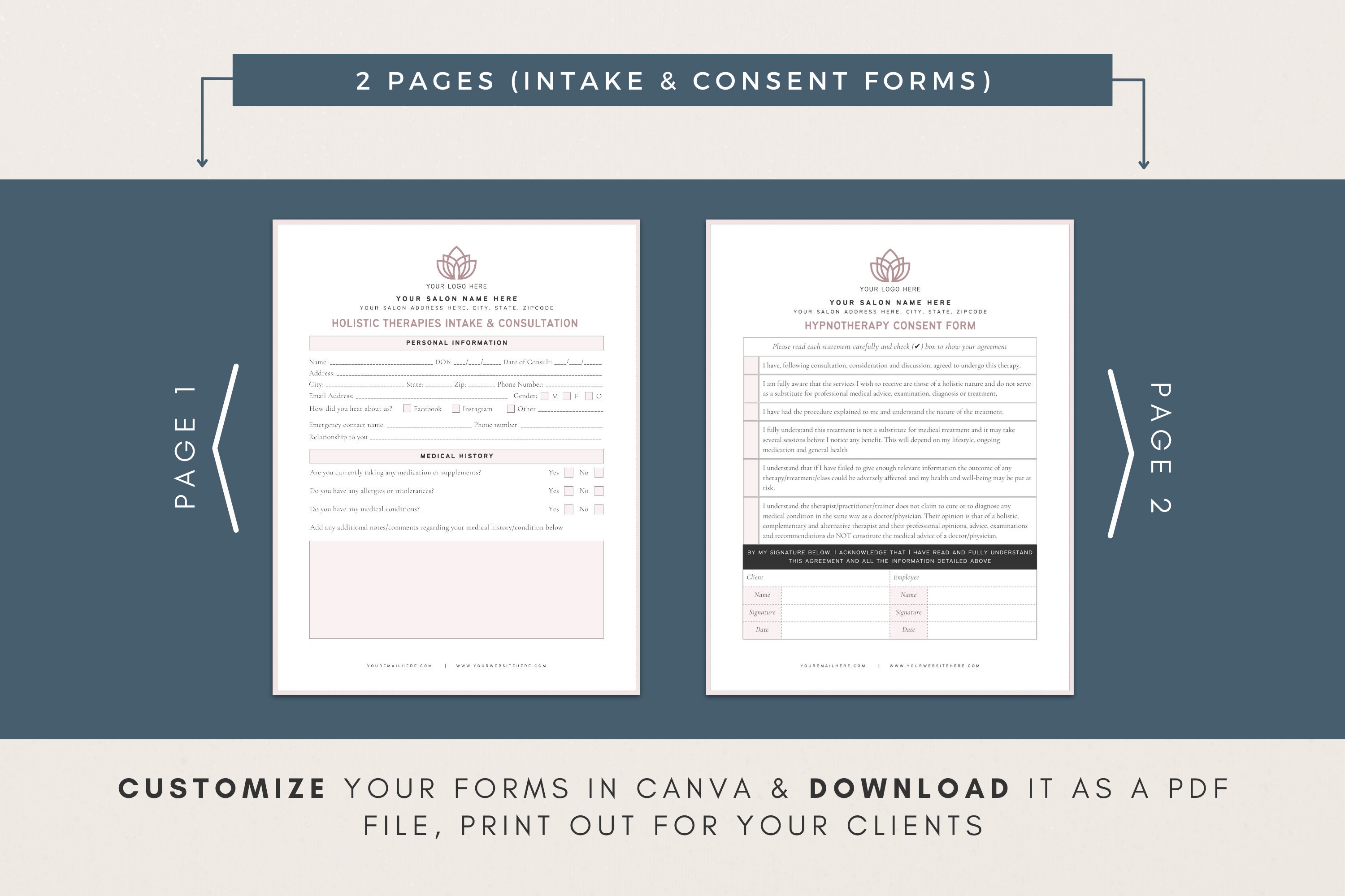 Holistic Therapy Intake Canva Templates Holistic Therapy Consent Form ...