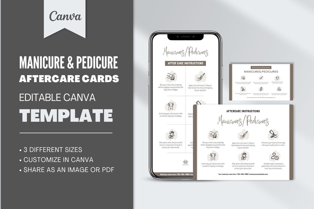 Nail Technician Aftercare Card Template: Manicure & Pedicure ...