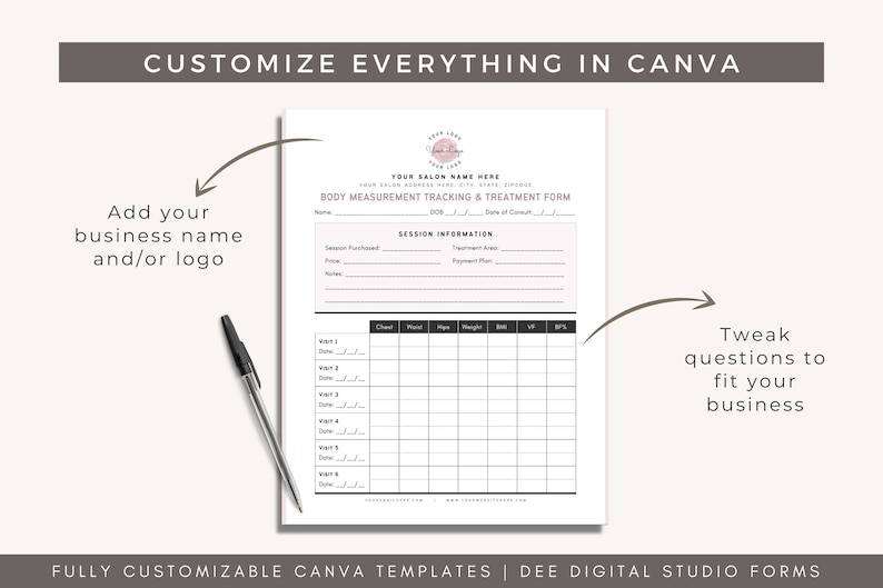 Body Measurement Result Tracker Form | Client Weight Loss | Canva ...
