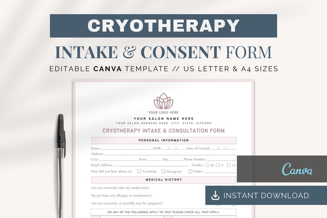 Cryotherapy Intake Form: Editable Client Consultation Canva Template ...