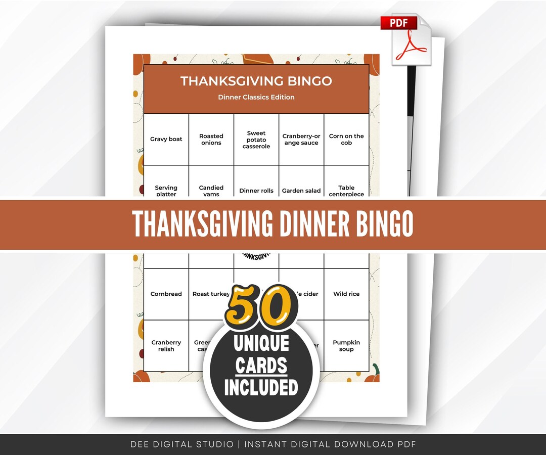 Thanksgiving Dinner Bingo Game | 50 Unique Cards (PDF) - Etsy