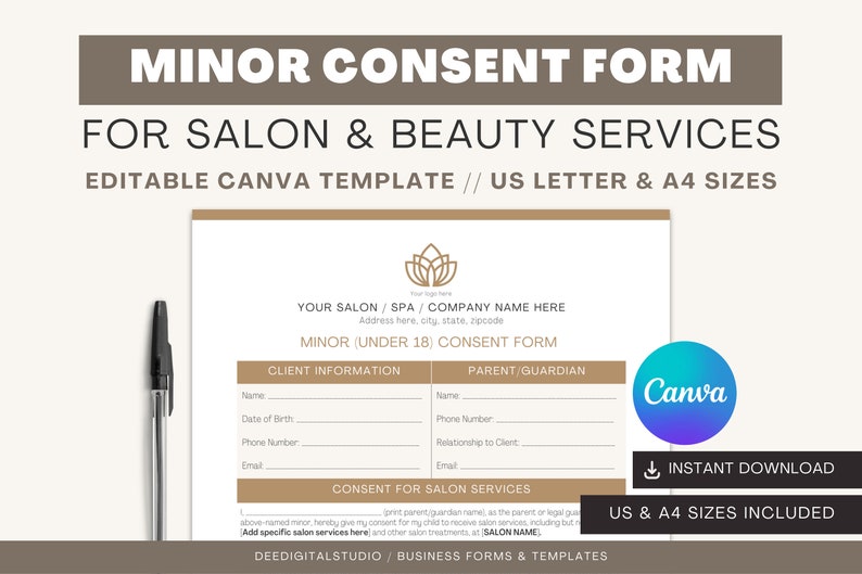 Minor Consent Form: Salon & Beauty Business Template (canva Editable ...