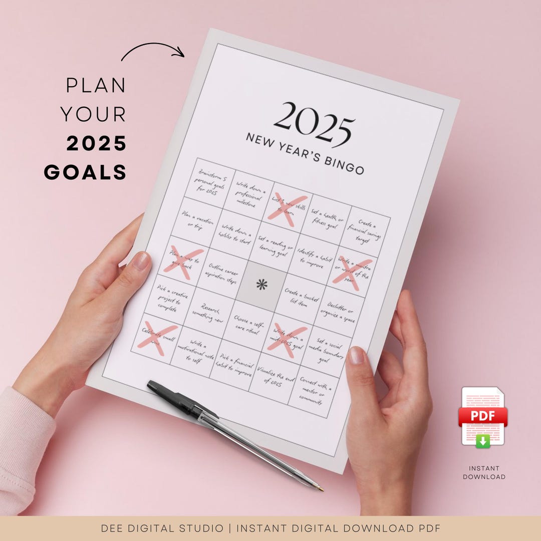 2025 Bingo Card, New Year's Bingo Card, Goal-setting Vision Board ...