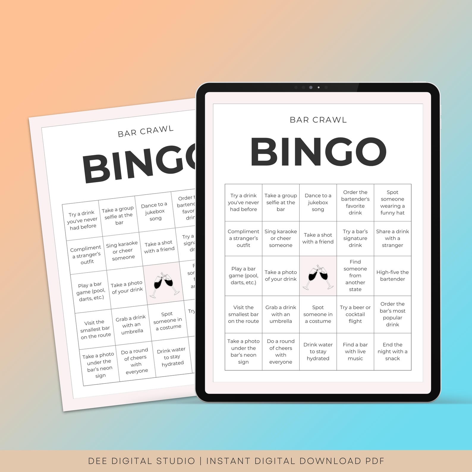 Bar Crawl Bingo Card, Bar Crawl Party, Instant Download PDF File ...