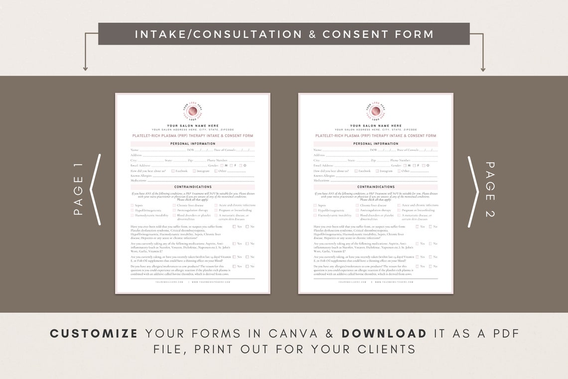 Platelet-rich Plasma PRP Therapy Practitioner Forms | Etsy