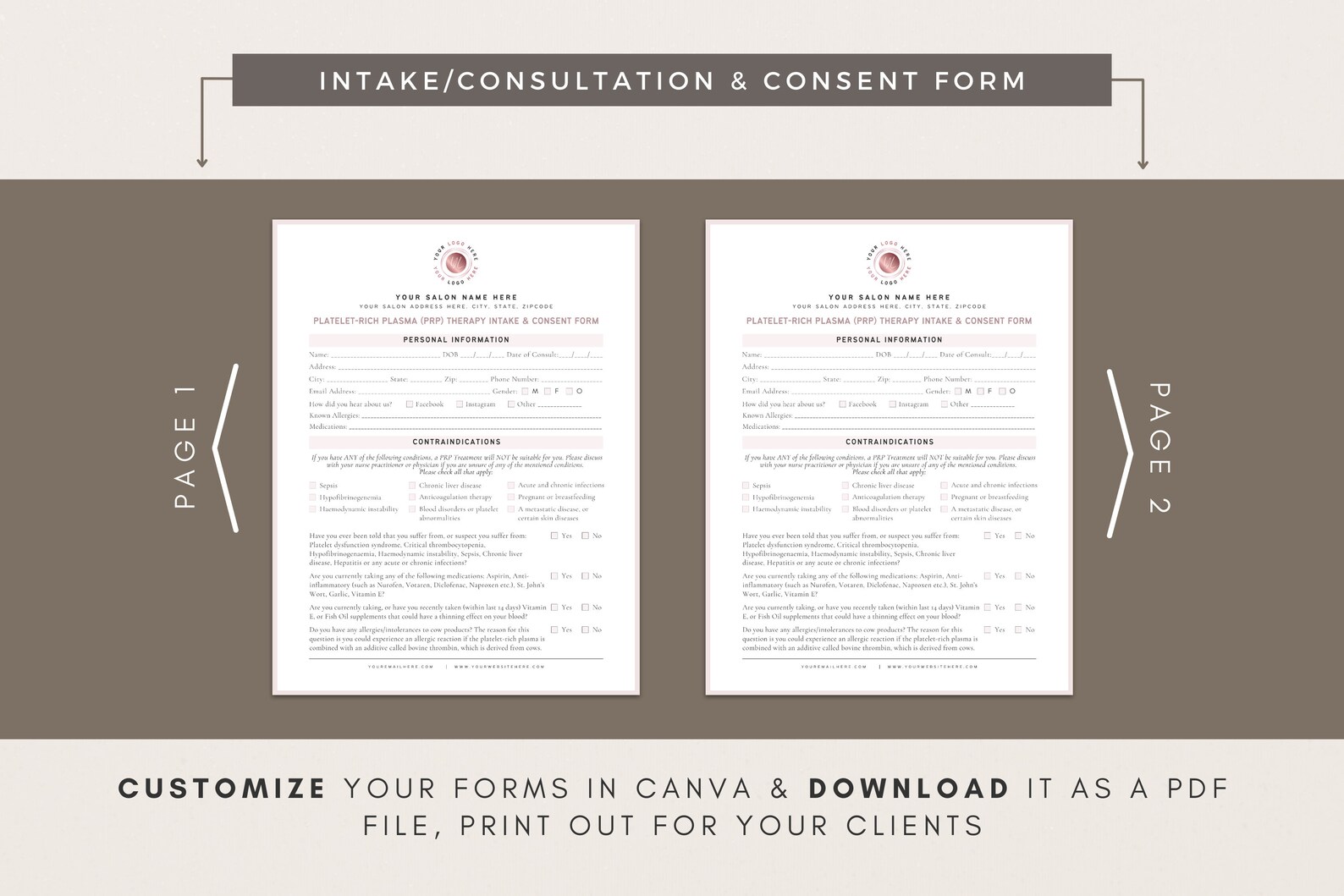 Platelet-rich Plasma PRP Therapy Practitioner Forms Esthetician Canva ...