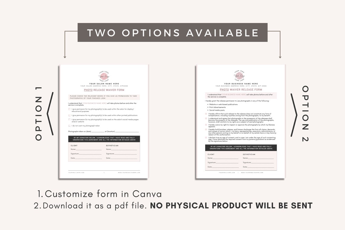 Photo or Video Release Form Photo Waiver Editable Canva - Etsy