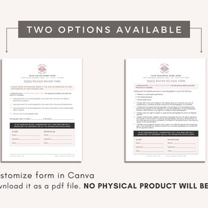 Photo or Video Release Form | Photo Waiver | Editable Canva Template ...