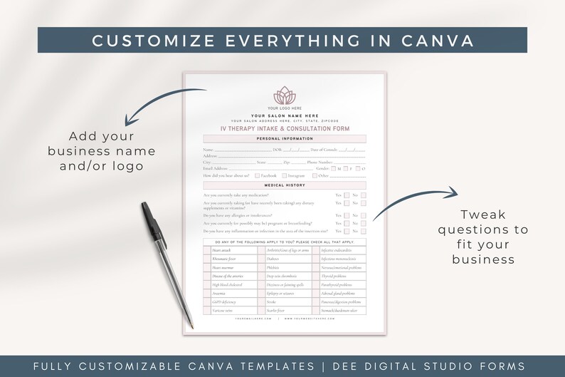 IV Hydration Consent Form | Canva Templates | IV Therapy Intake Form ...