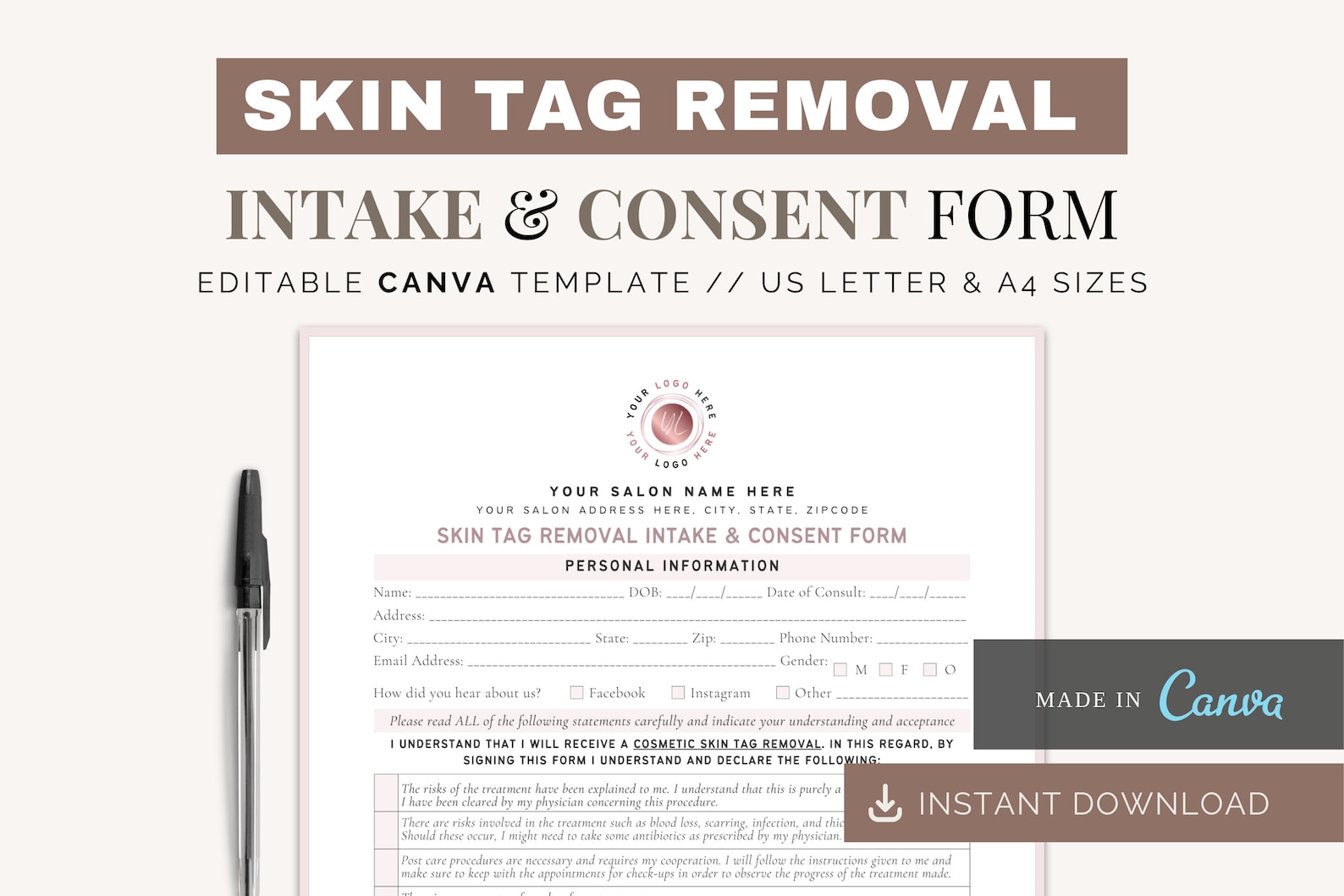 Skin Tag Removal Intake Form | Canva Templates | Consultation Form ...