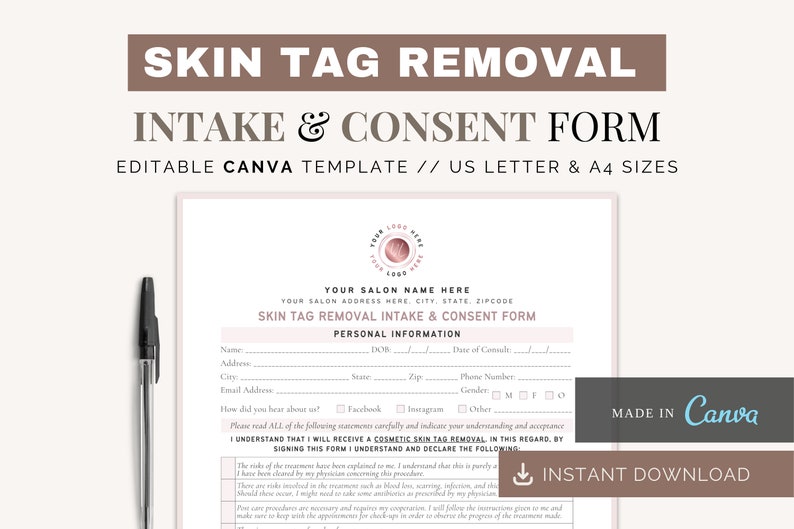 Skin Tag Removal Intake Form | Canva Templates | Consultation Form ...