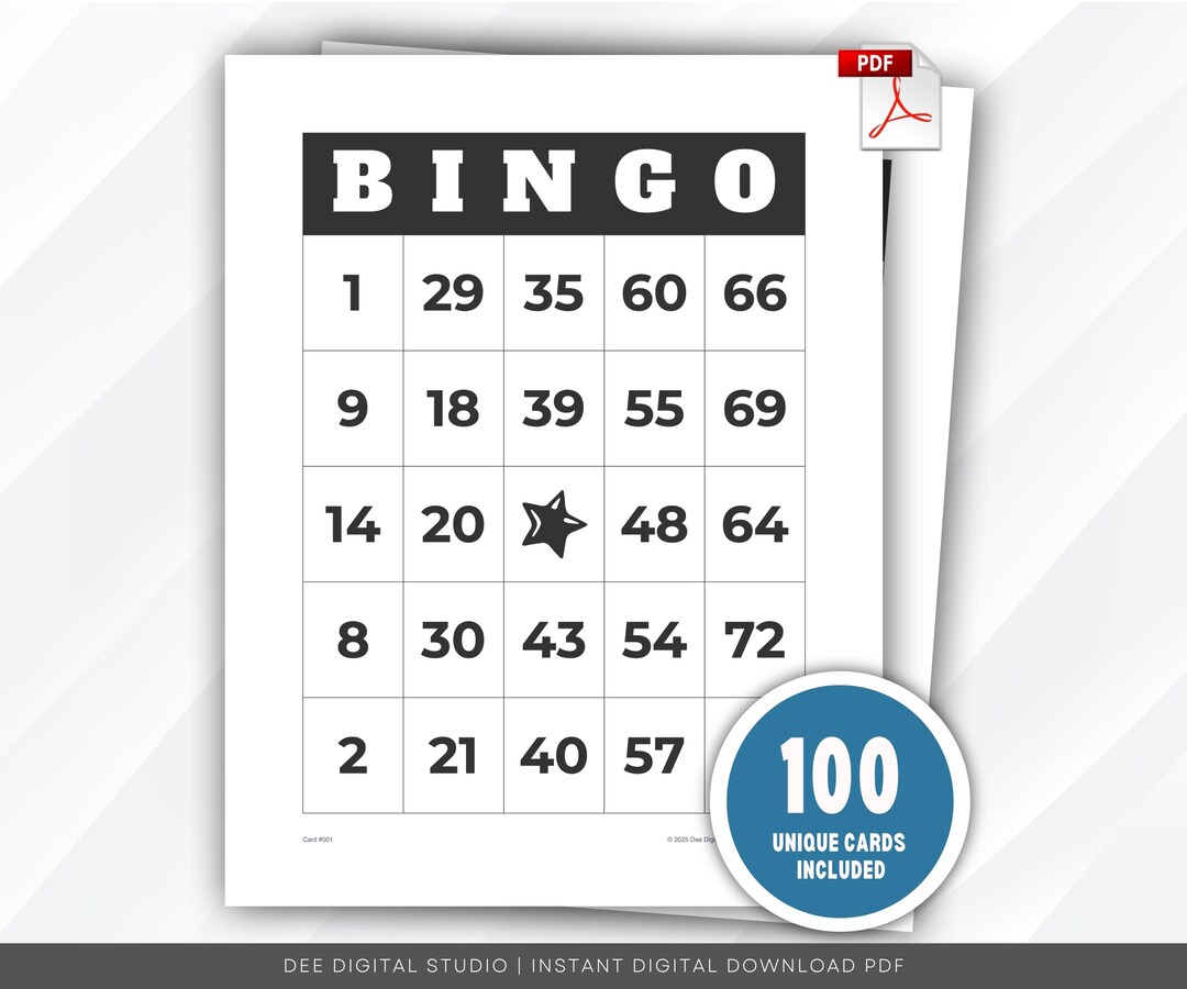 100 Bingo Card Template: Classic 5x5 Grid (PDF Download) - Etsy