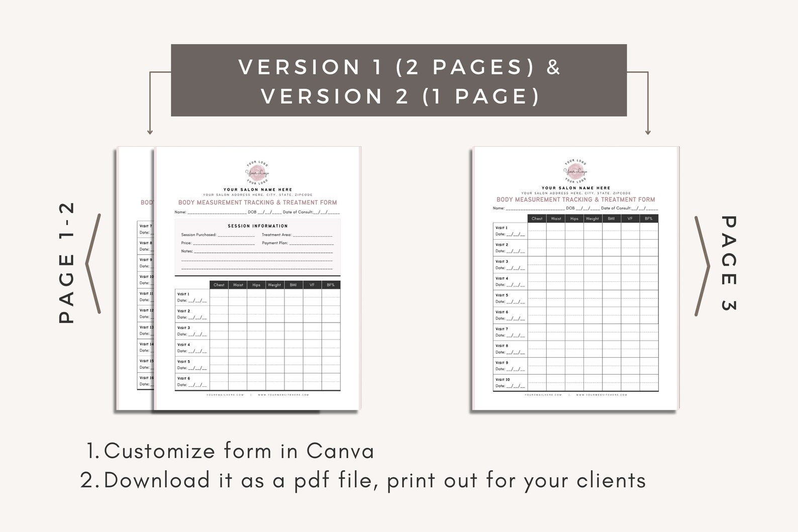 Body Measurement Result Tracker Form | Client Weight Loss | Canva ...