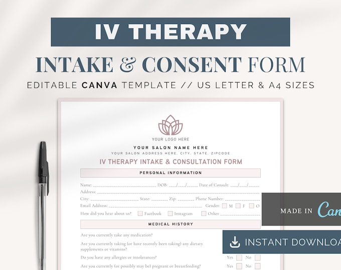 IV Therapy Intake, Consent, and Aftercare Form, Intravenous Therapy ...