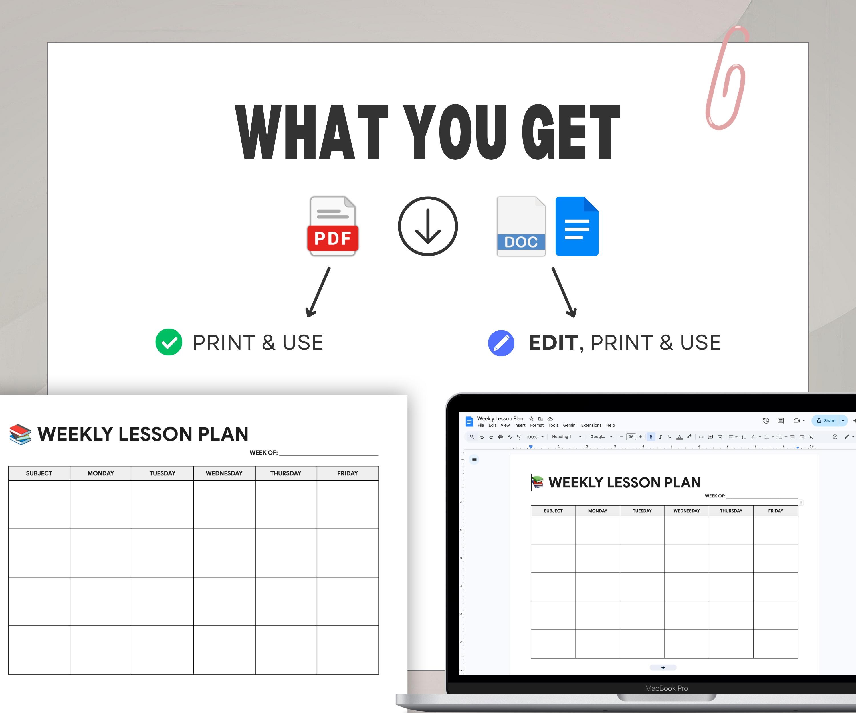 Weekly Lesson Plan Template | Editable Teacher Planner (google Docs ...