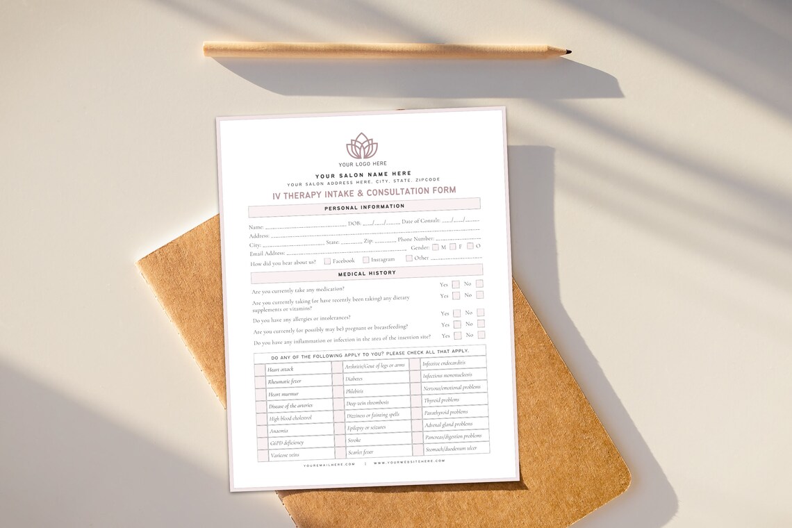 IV Hydration Consent Form | Canva Templates | IV Therapy Intake Form ...