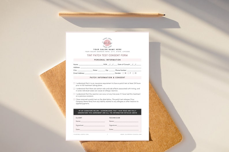 Tint Patch Test Consent Form: Editable Salon Template (canva) - Etsy