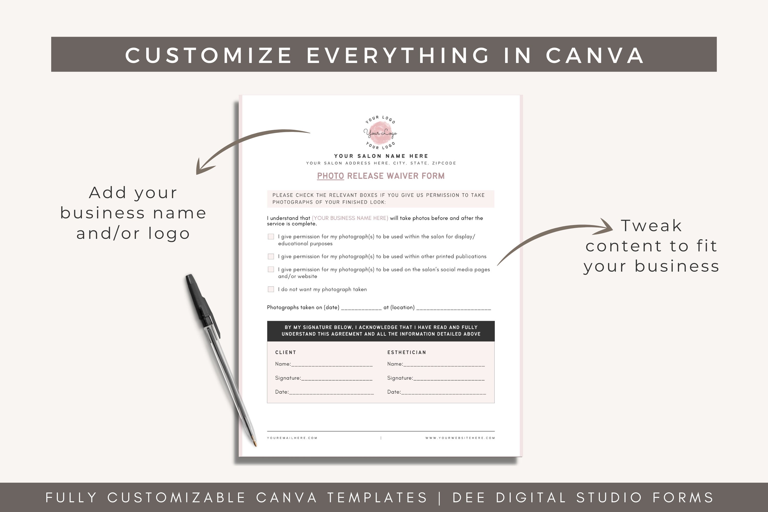 Photo or Video Release Form Photo Waiver Editable Canva - Etsy
