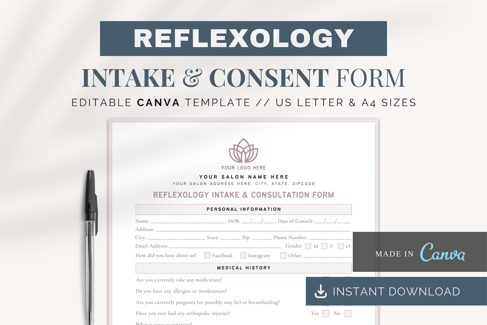 Reflexology Intake Form Canva Templates Reflexology Consent Form Client ...