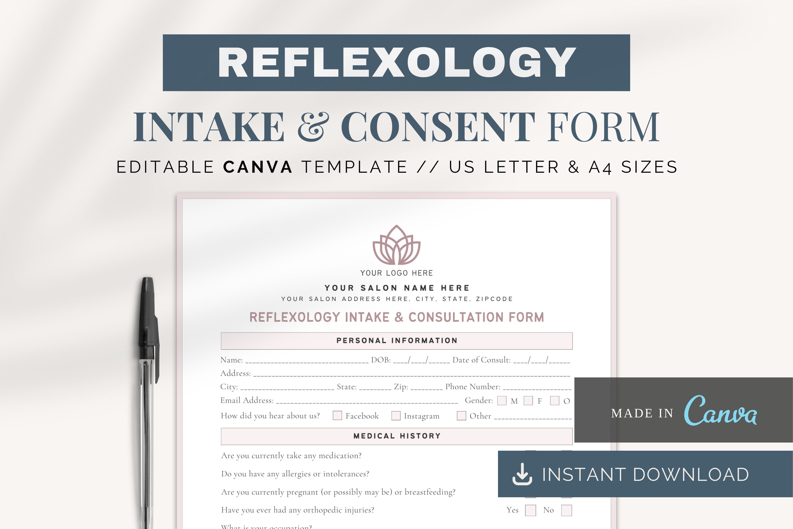 Reflexology Intake Form Canva Templates Reflexology Consent Form Client ...