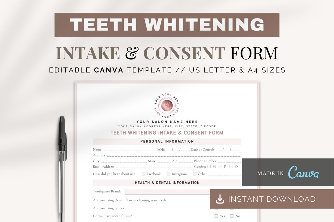 Teeth Whitening Intake and Consent Form | Canva Templates | Teeth ...