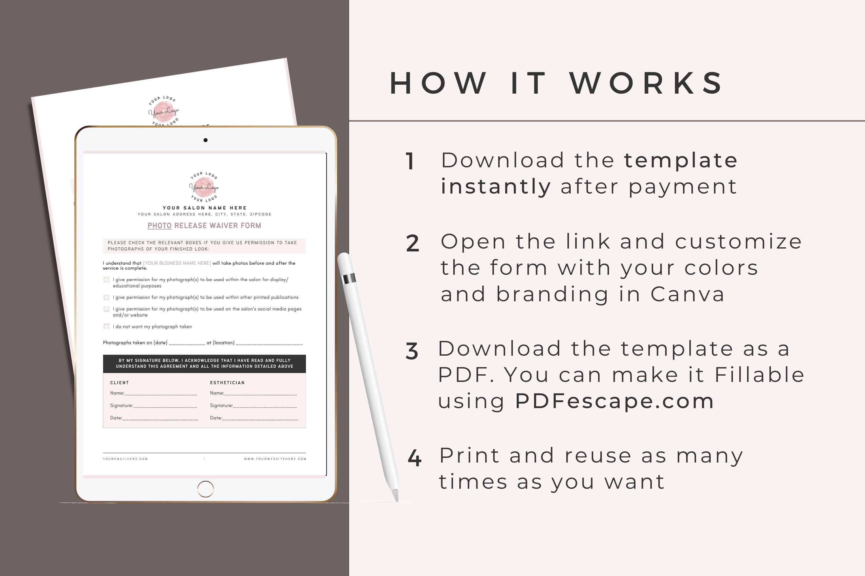 Photo or Video Release Form Photo Waiver Editable Canva - Etsy
