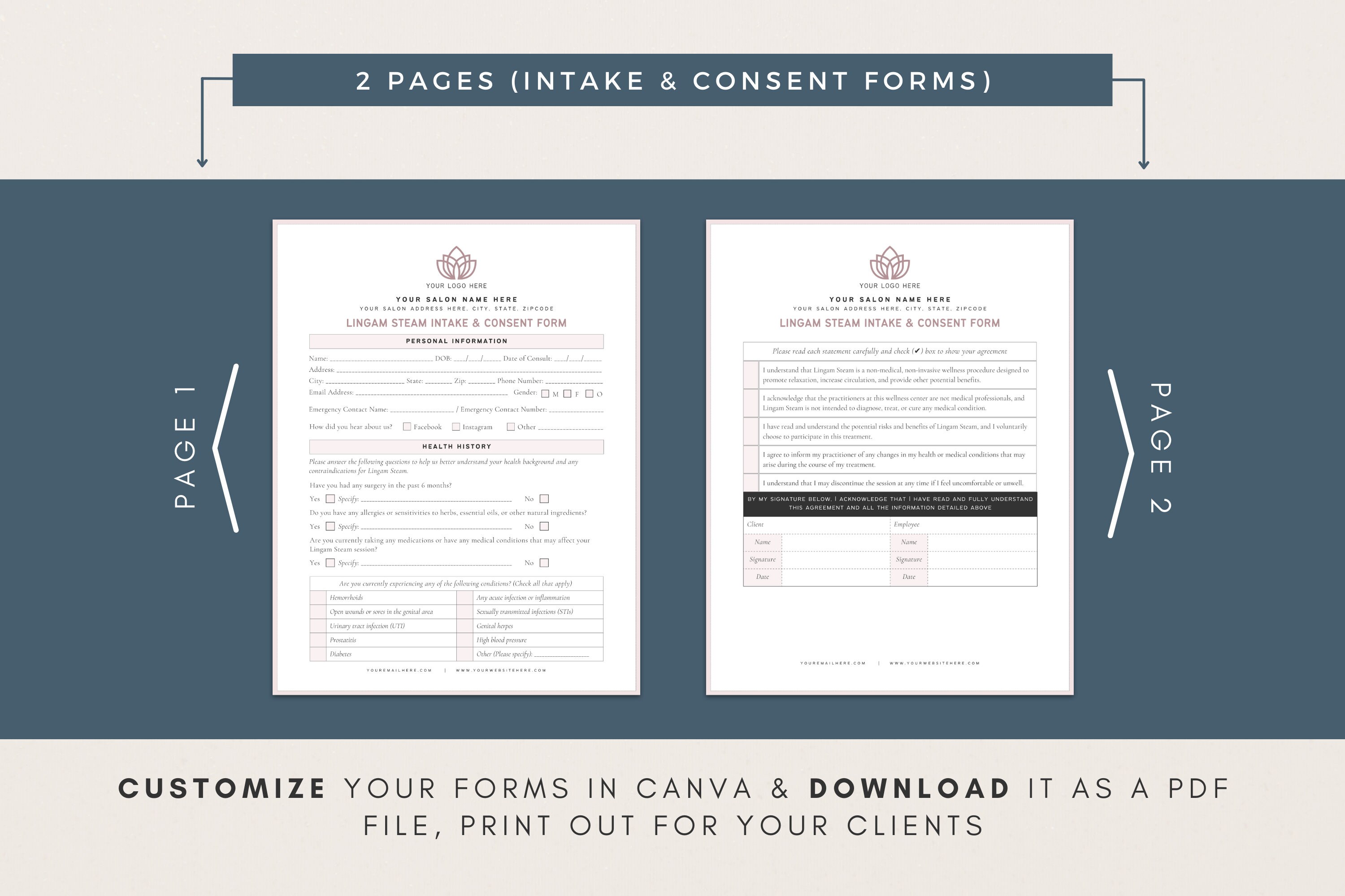 Lingam Intake Form Canva Templates Spa Intake Form Consultation Form ...