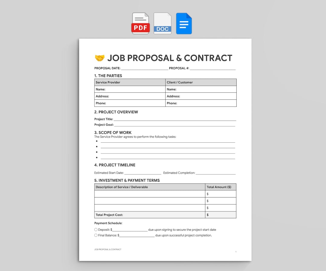 Job Proposal & Contract Template, Editable Service Quote (google Docs ...