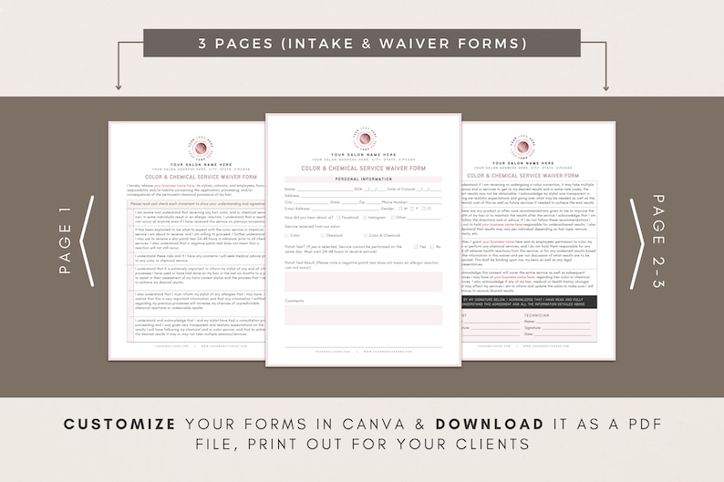 Hair Color Treatment Waiver Form: Salon Business Canva Template ...
