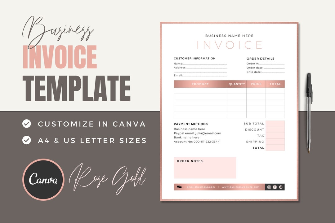Invoice Template for Canva Printable Invoice Small - Etsy Portugal