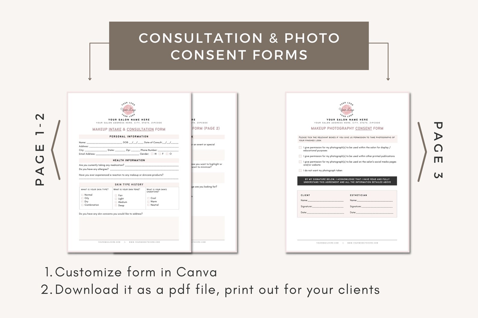 Makeup Consultation & Photo Consent Form Makeup Artist - Etsy