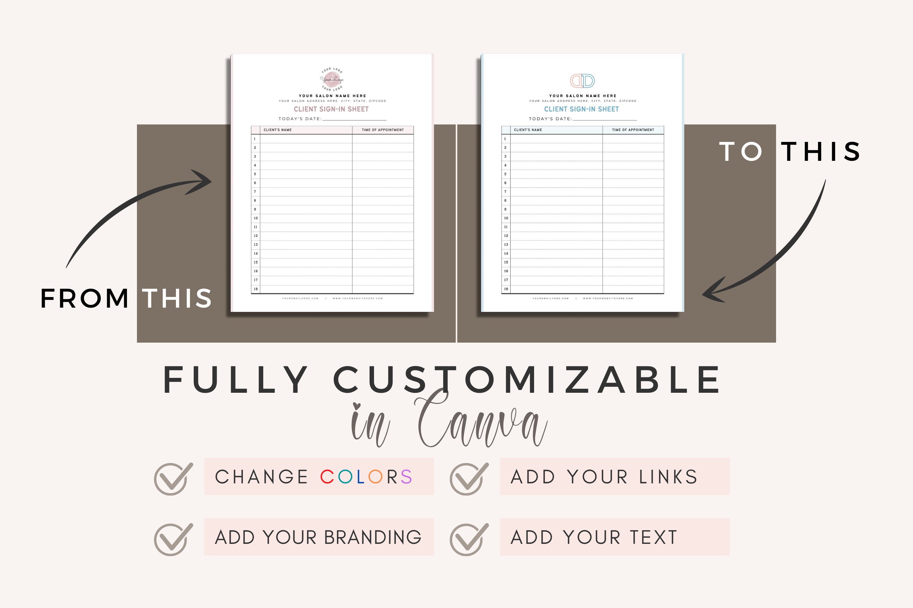 Client Sign-in Sheet Editable Canva Templates Office Client Check-in ...