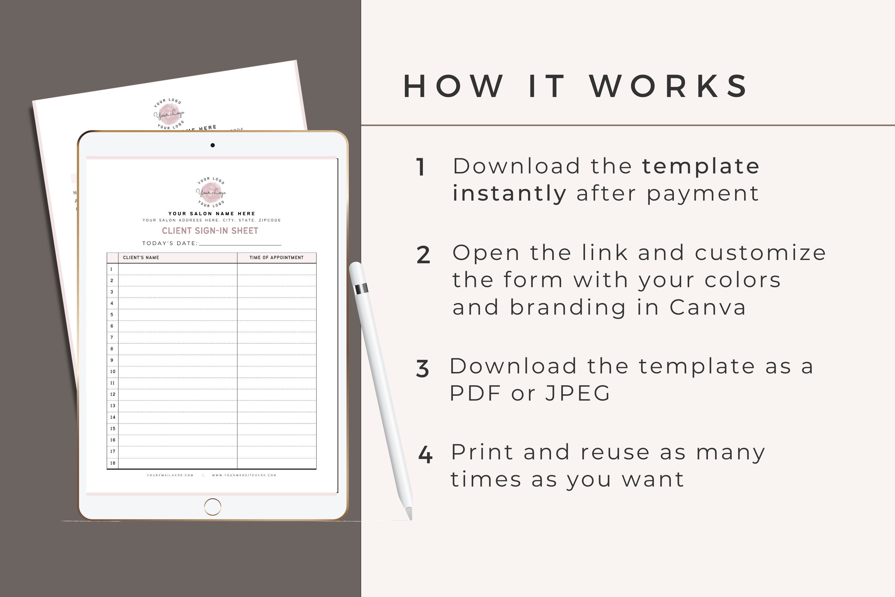 Client Sign-in Sheet Editable Canva Templates Office Client Check-in ...